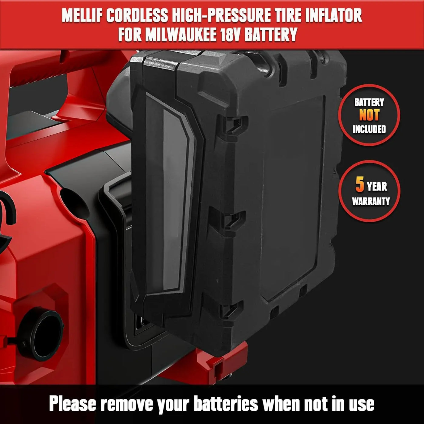 Mellif 23P Tire Inflator,Compatible With Milwaukee 18V Battery (Batter ...