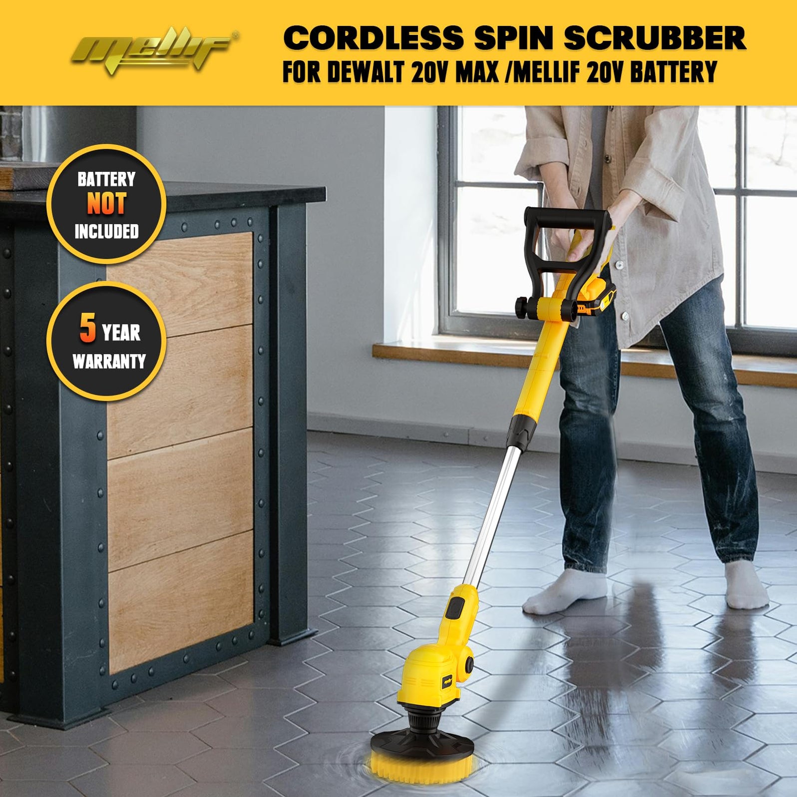 Mellif Cordless Spin Scrubber for Dewalt 20V MAX Battery(Battery Not I ...