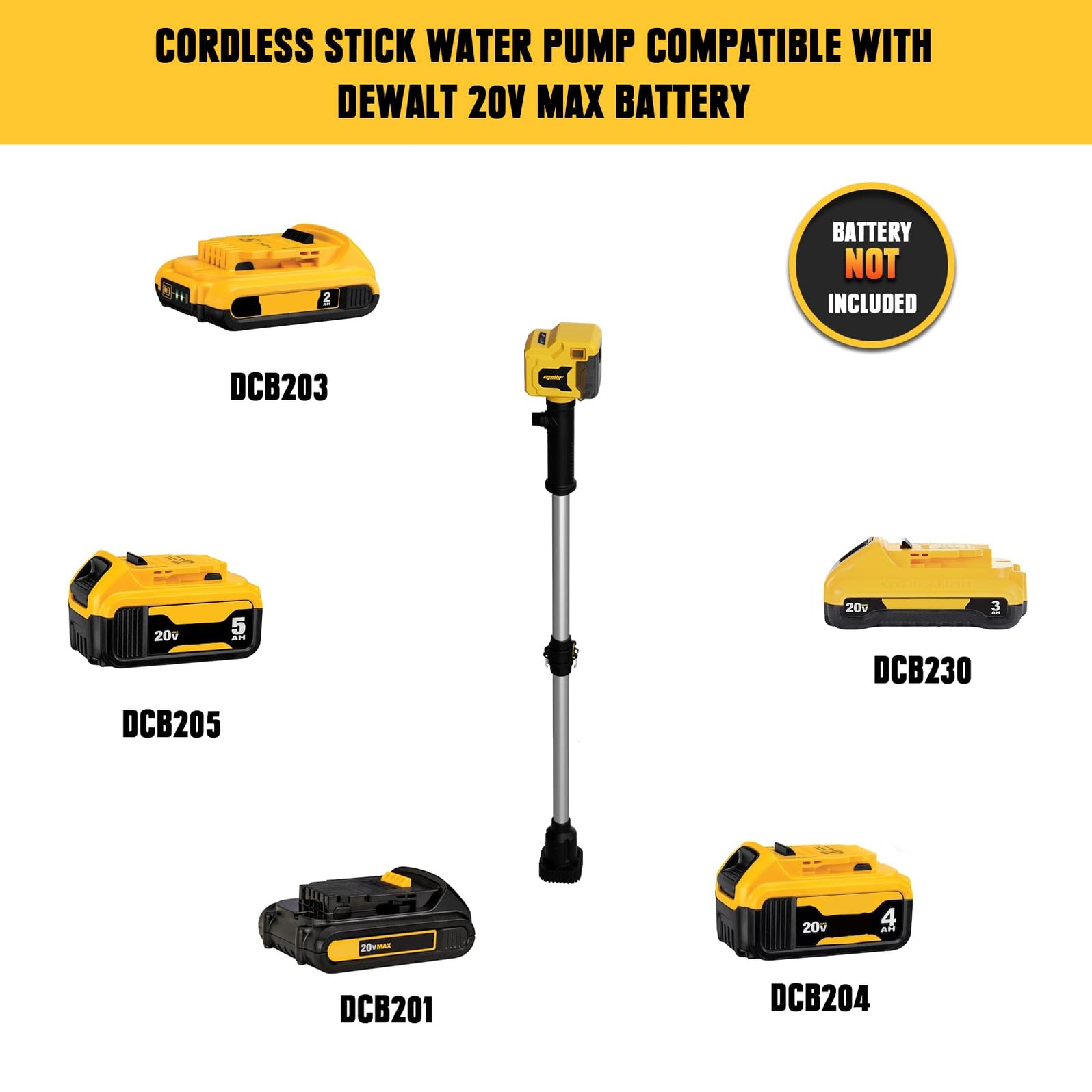 Mellif Cordless Stick Transfer Pump For Dewalt 20V Battery 720GPH ...